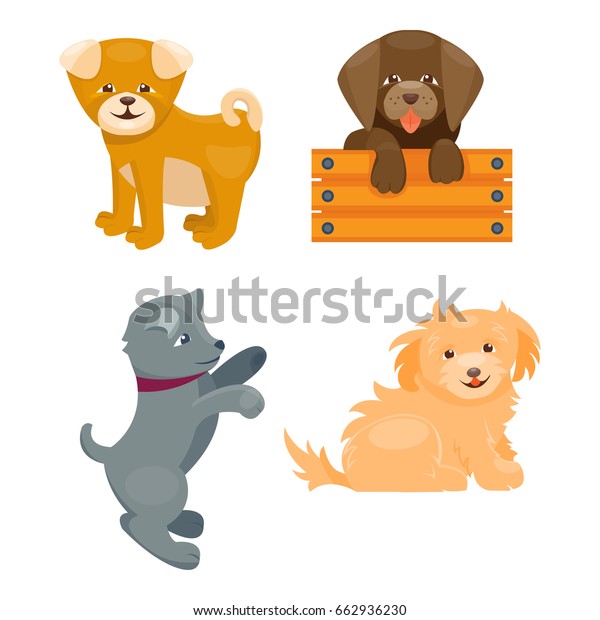 Vector Illustration Cute Playing Dog Characters 스톡 벡터(로열티 프리) 662936230 ...