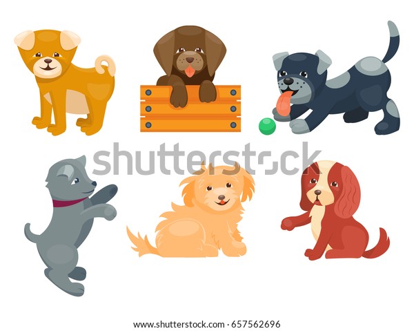 Vector Illustration Cute Playing Dogs Characters Stock Vector (Royalty ...
