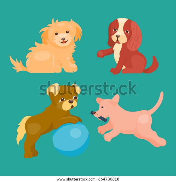 Vector Illustration Cute Playing Dogs Characters Stock Vector (Royalty ...