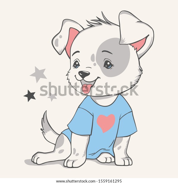 Vector Illustration Cute Puppy Blue Tshirt Stock Vector (Royalty Free ...