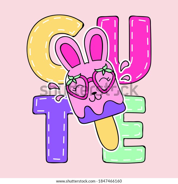 VECTOR ILLUSTRATION OF A CUTE RABBIT SHAPED POPSICLE, SLOGAN PRINT