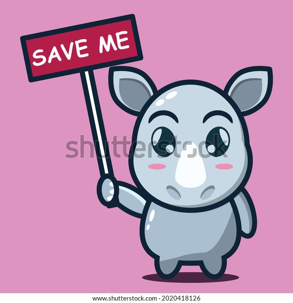 Vector Illustration Cute Rhino Holding Sign Stock Vector (Royalty Free ...