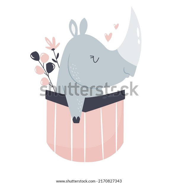 Vector Illustration Cute Rhino Sitting Little Stock Vector (Royalty ...