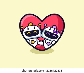 Vector Illustration Cute Robot Couple Holding Stock Vector (Royalty ...