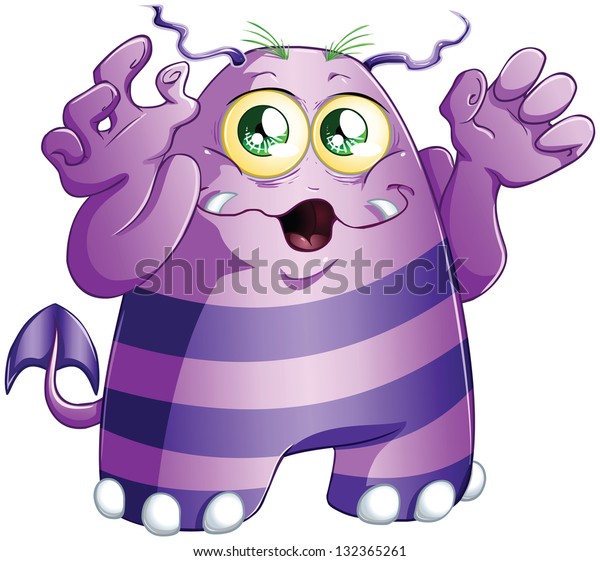 Vector Illustration Cute Scary Purple Monster Stock Vector (Royalty ...