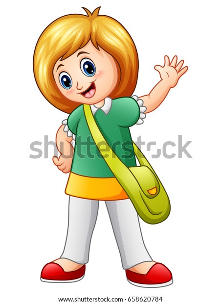 Vector Illustration Cute School Girl Waving Stock Vector (Royalty Free ...