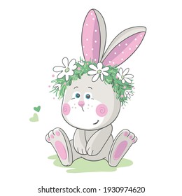 Vector Illustration Cute Spring Bunny Wreath Stock Vector (Royalty Free ...