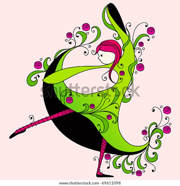 Vector Illustration Cute Spring Girl Dancing Stock Vector (Royalty Free ...