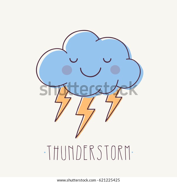 Vector Illustration Cute Storm Cloud Flashes Stock Vector (Royalty Free ...