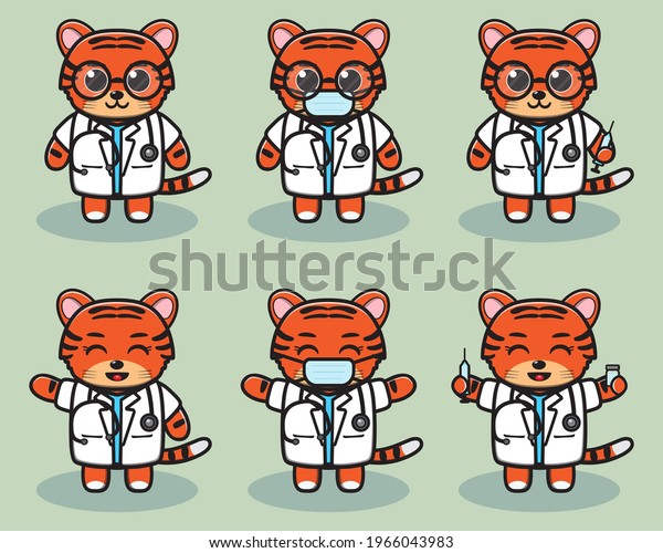 Vector Illustration Cute Tiger Doctor Cartoon Stock Vector (Royalty ...