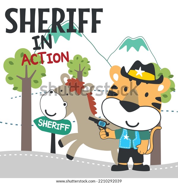 Vector Illustration Cute Tiger Sheriff Gun Stock Vector (Royalty Free ...