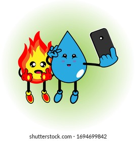 Vector Illustration Cute Water Fire Character Stock Vector (Royalty ...