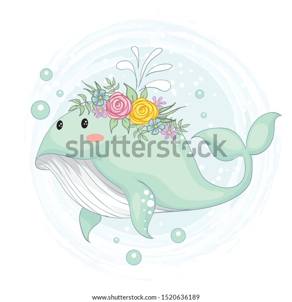Vector Illustration Cute Whale Flower Crown Stock Vector (Royalty Free ...
