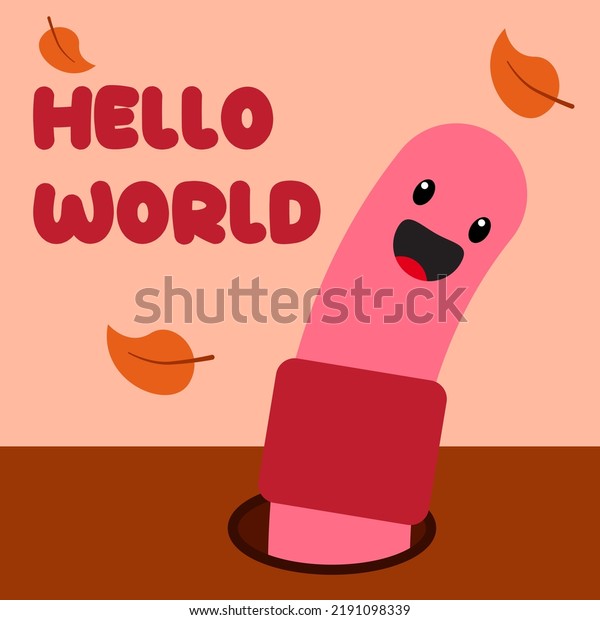Vector Illustration Cute Worm Saying Hello Stock Vector (Royalty Free ...