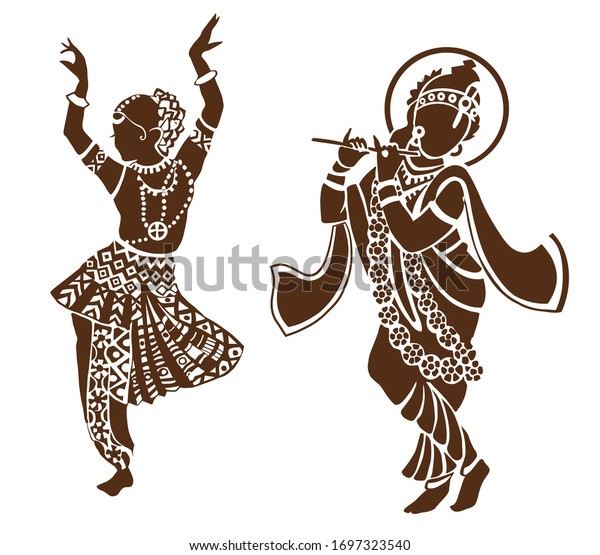 Vector Illustration Dancing God Radha Krishna Stock Vector (Royalty ...
