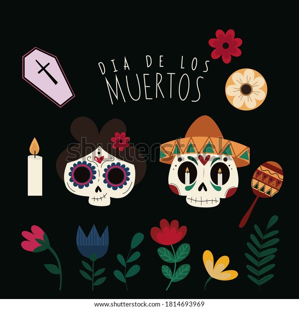 Vector Illustration Day Dead Mexico Icons Stock Vector (Royalty Free ...