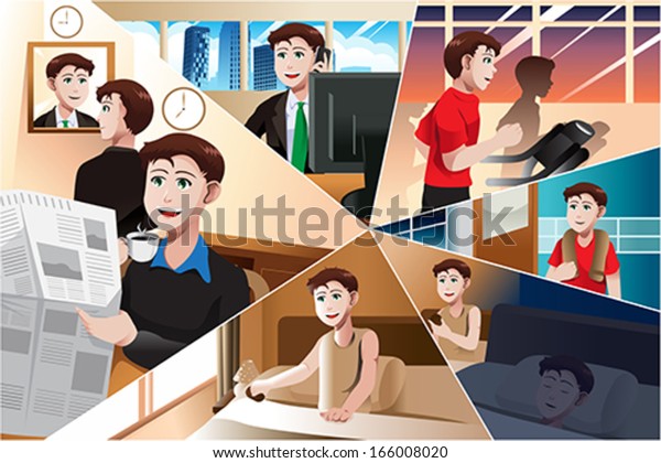 Vector Illustration Day Life Modern Man Stock Vector (Royalty Free ...