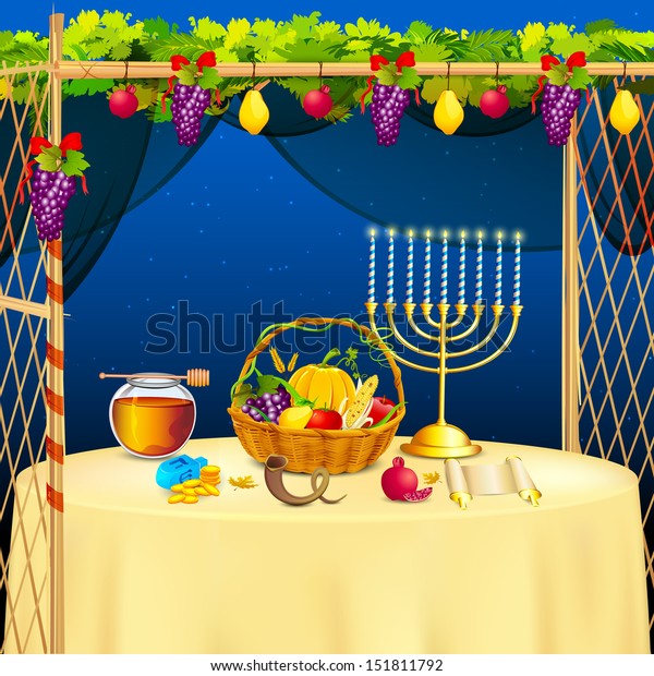 Vector Illustration Decorated Sukkah Celebrating Sukkot Stock Vector ...