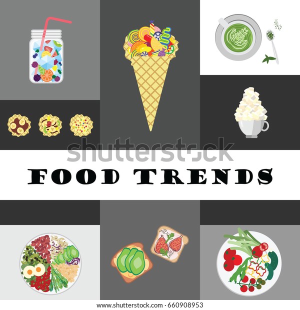 Vector Illustration Different Modern Food Trends Stock Vector (Royalty ...