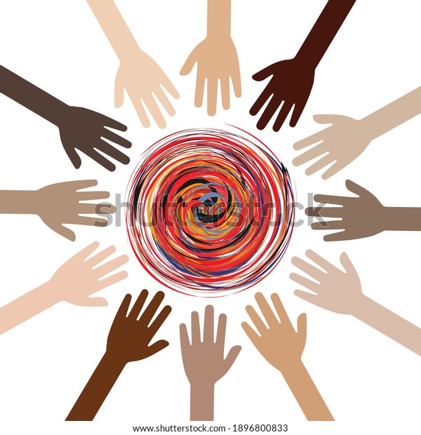Vector Illustration Different Skin Color Hands Stock Vector (Royalty ...