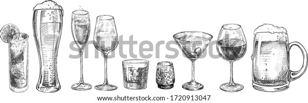 Vector Illustration Different Types Glasses Tall Stock Vector Royalty Free 1720913047