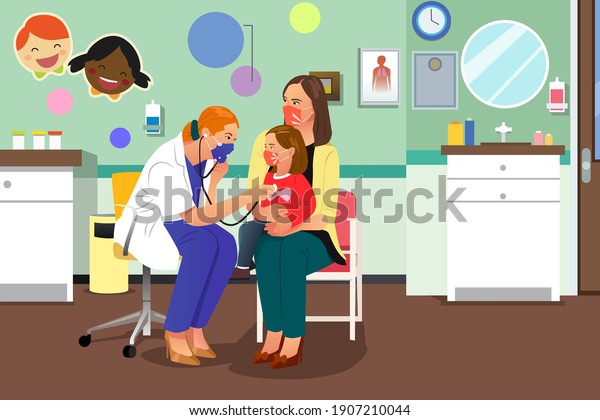 Vector Illustration Doctor Checking On Kid Stock Vector (Royalty Free ...