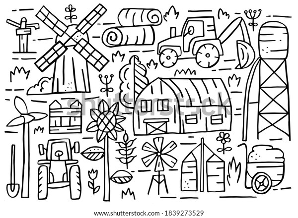 Vector Illustration Doodles Concept Farm Agricultural Stock Vector ...