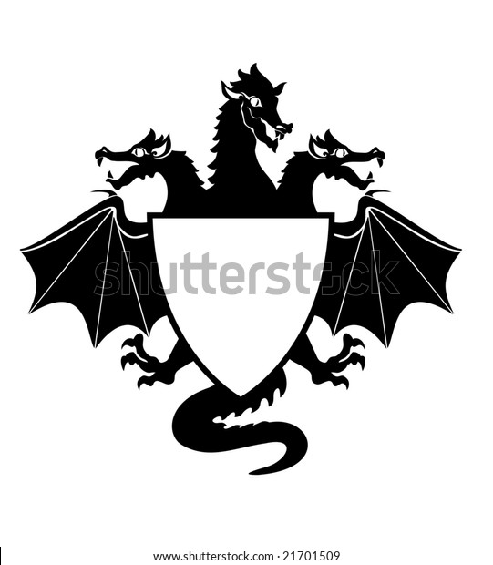 Vector Illustration Dragon Shield Emblem Stock Vector (Royalty Free ...