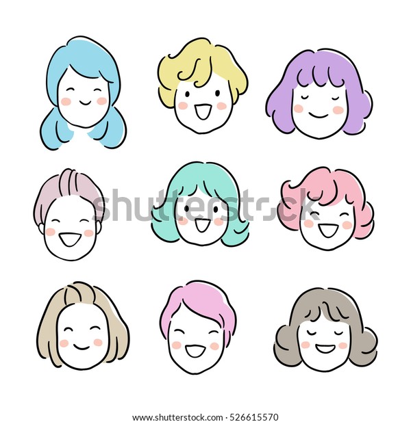Vector Illustration Draw Outline Cute Face: เวกเตอร์สต็อก (ปลอดค่า ...
