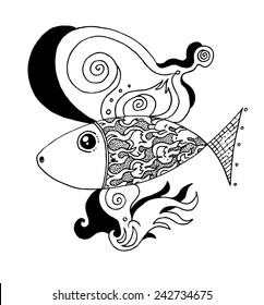 Vector Illustration Drawing Card Fish Wings Stock Vector (Royalty Free ...