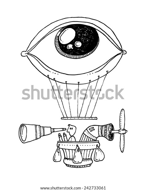 Vector Illustration Drawing Card Flying Machine Stock Vector (Royalty ...