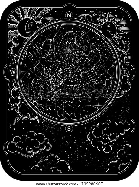 Vector Illustration Drawing Night Sky Stars Stock Vector (Royalty Free ...