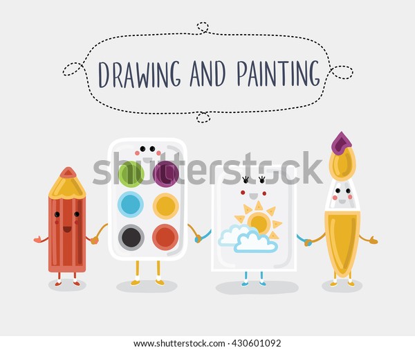 Vector Illustration Drawing Painting Materials Cartoon Stock Vector ...