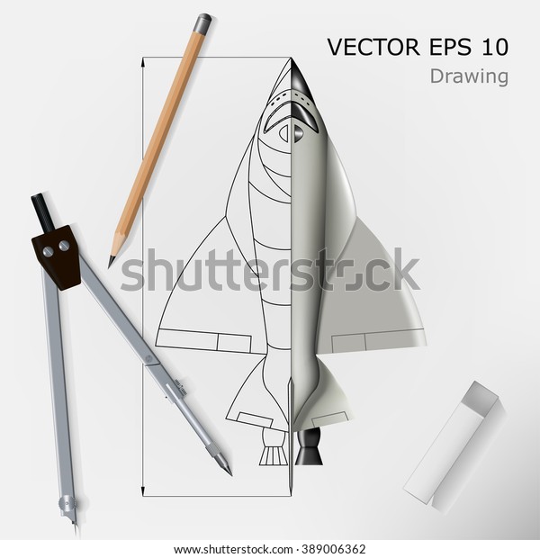 Vector Illustration Drawing Spaceship Stock Vector (Royalty Free ...