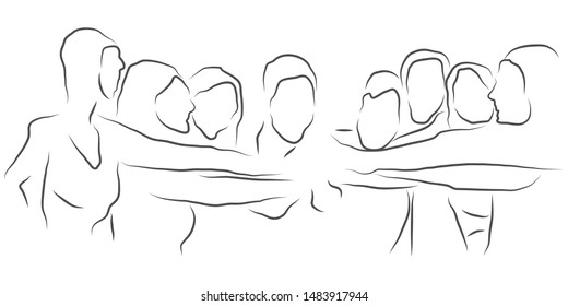 Vector Illustration Drawing Young Happy People Stock Vector (Royalty ...