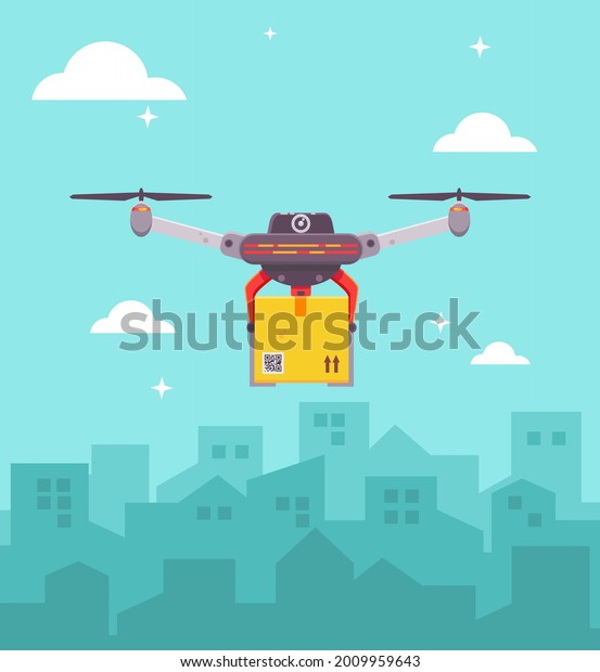 Vector Illustration Drone Delivery Service Stock Vector (Royalty Free ...