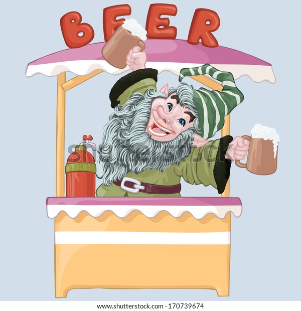 Vector Illustration Dwarf On Beer Stand Stock Vector (Royalty Free ...