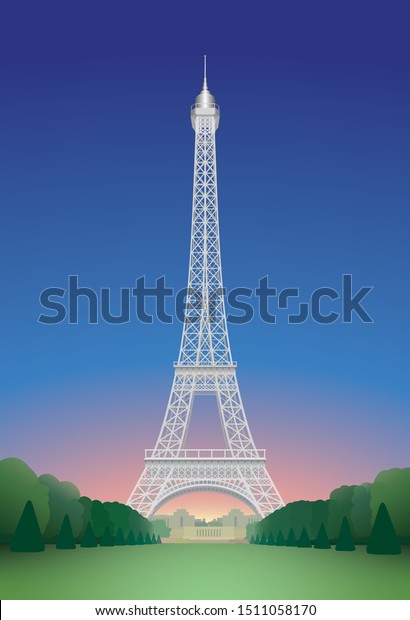 Vector Illustration Eifell Tower Landscape Stock Vector (Royalty Free ...