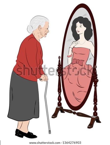 Vector Illustration Elderly Woman Cane Looking Stock Vector (Royalty ...