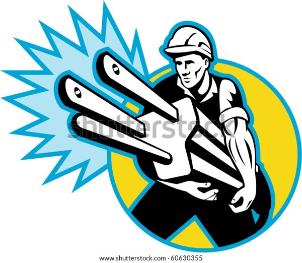 Vector Illustration Electrician Power Lineman Carrying Stock Vector ...