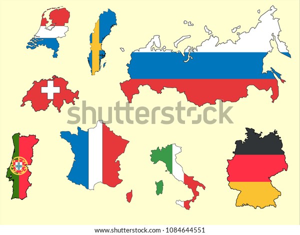 Vector Illustration European Countries Flags Borders Stock Vector ...