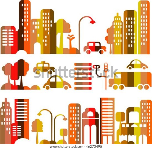 Vector Illustration Evening City Street Icons Stock Vector (Royalty ...