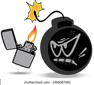 Vector Illustration Evil Bomb Lighter Very Stock Vector (Royalty Free ...