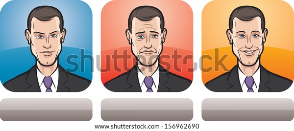 Vector Illustration Face Three Facial Expressions: เวกเตอร์สต็อก (ปลอด ...
