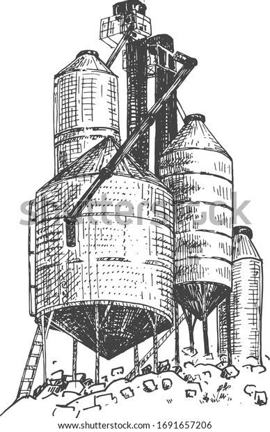 Vector Illustration Farmers Building Grain Silo Stock Vector (Royalty ...