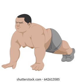 Vector Illustration Fat Man Push On Stock Vector (Royalty Free ...