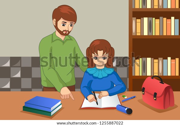 Vector Illustration Father Helping His Daughter Stock Vector (Royalty ...