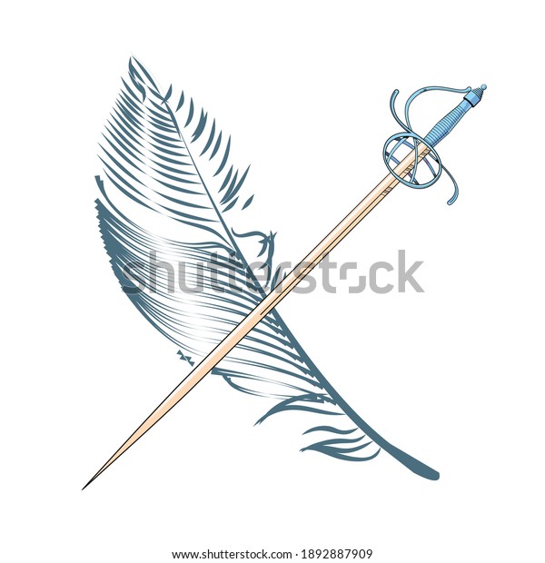Vector Illustration Feather Sword Crossed Each Stock Vector (Royalty ...