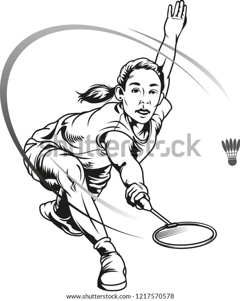 Vector Illustration Female Badminton Player Action Stock Vector ...
