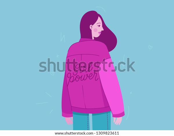 Vector Illustration Female Character Hand Lettering Stock Vector
